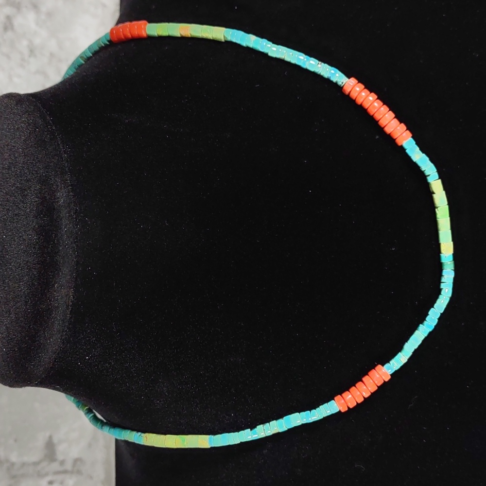 Artisan Crafted Turquoise/Coral Heishi Style Necklace - Gem